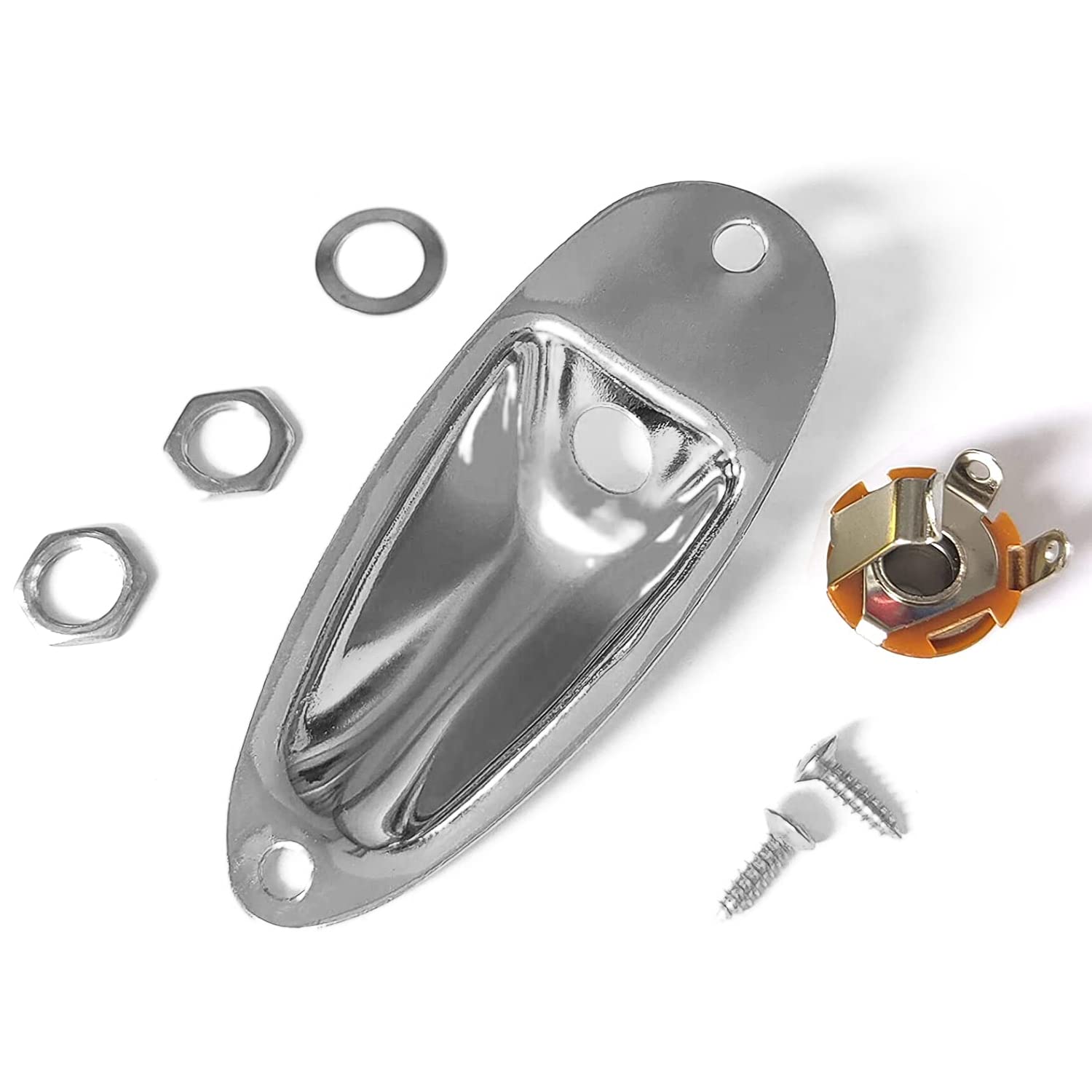 MAXCHEER Guitar Input Jack Socket Plate Output Loaded Boat Style 1/4 Inch with Screws for Fender Stratocaster Strat St Mono Electric Guitar for Electric Guitar Replacement Parts (Chrome)