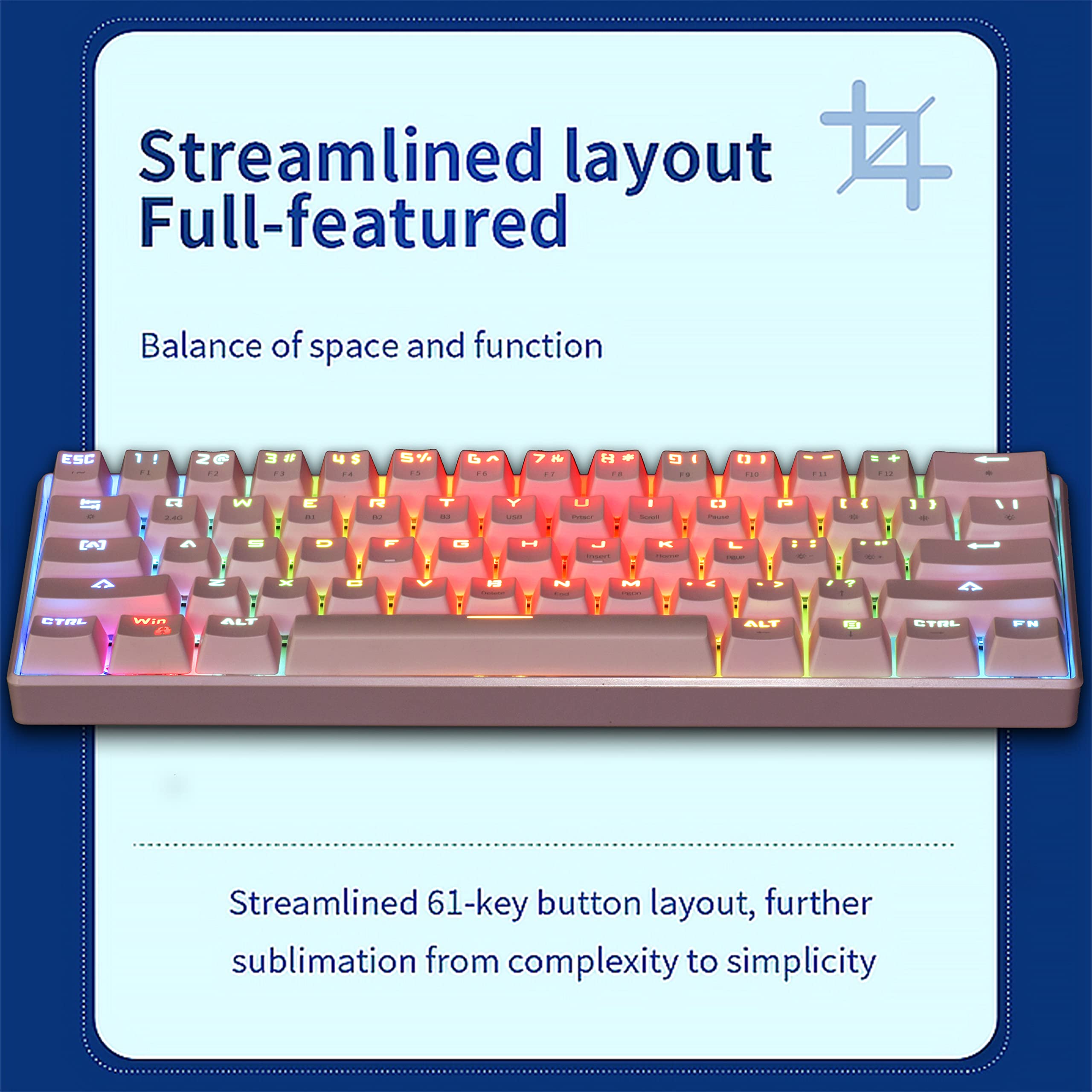 CHICHEN 60% Mechanical Keyboard Three Models Compact with BT5.0/2.4G/USB-C,61 Keys Both Wired/Wireless RGB Backlit,Portable Mini Gaming Keyboard for PC/Mac(Blue Switch,Pink)