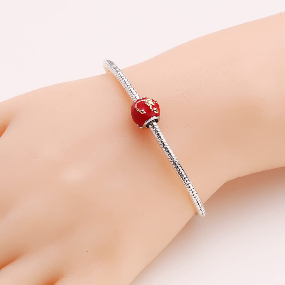 Birthday Zodiac Sign Charms Original 925 Sterling Silver Enamel Charms with Clear Cz for Bracelet (Red Scorpio)