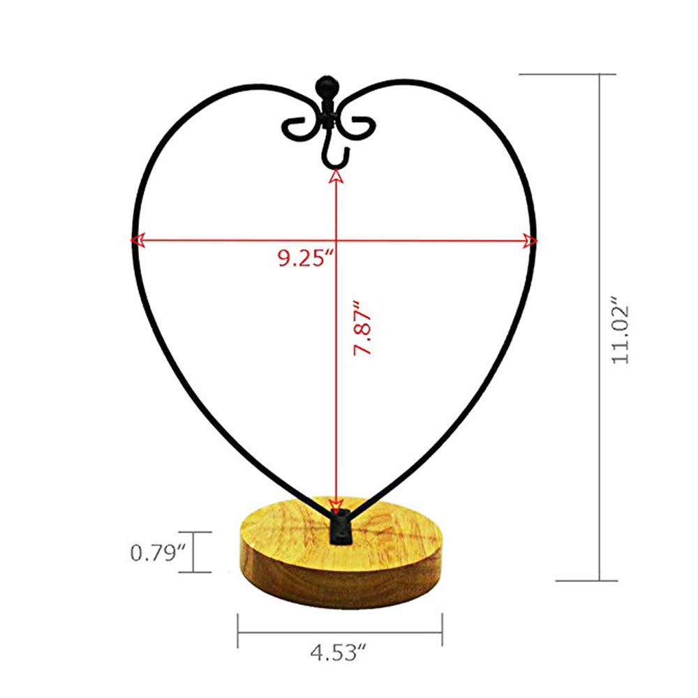 Ornament Display Stand for Hanging Glass Terrarium Wood Base Creative Decoration for Home Garden Wedding Party Festival (Heart)