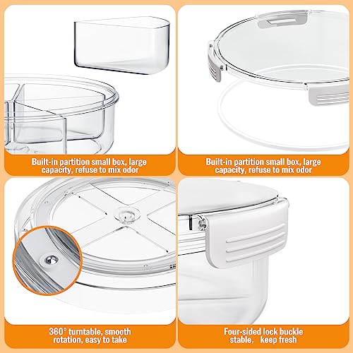 caktraie Condiment Tray [with 360° Rotating Tray Turntable] Stainless Steel 5 Spoons, 5 Forks and 1 Clip, Bar Ice Fruit Holder, Condiment Server, Compartment Tray with Lid