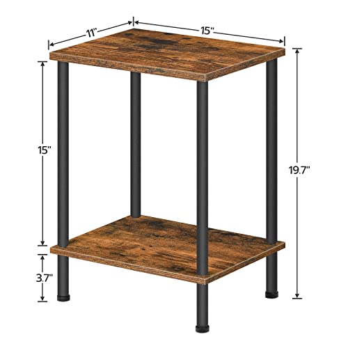 HOOBRO End Tables Set of 2, Nightstand with 2-Layer Storage Shelves, Side Table for Small Spaces, Living Room, Entryway, Industrial Style, Stable Frame, Easy Assembly, Rustic Brown BF09BZP201