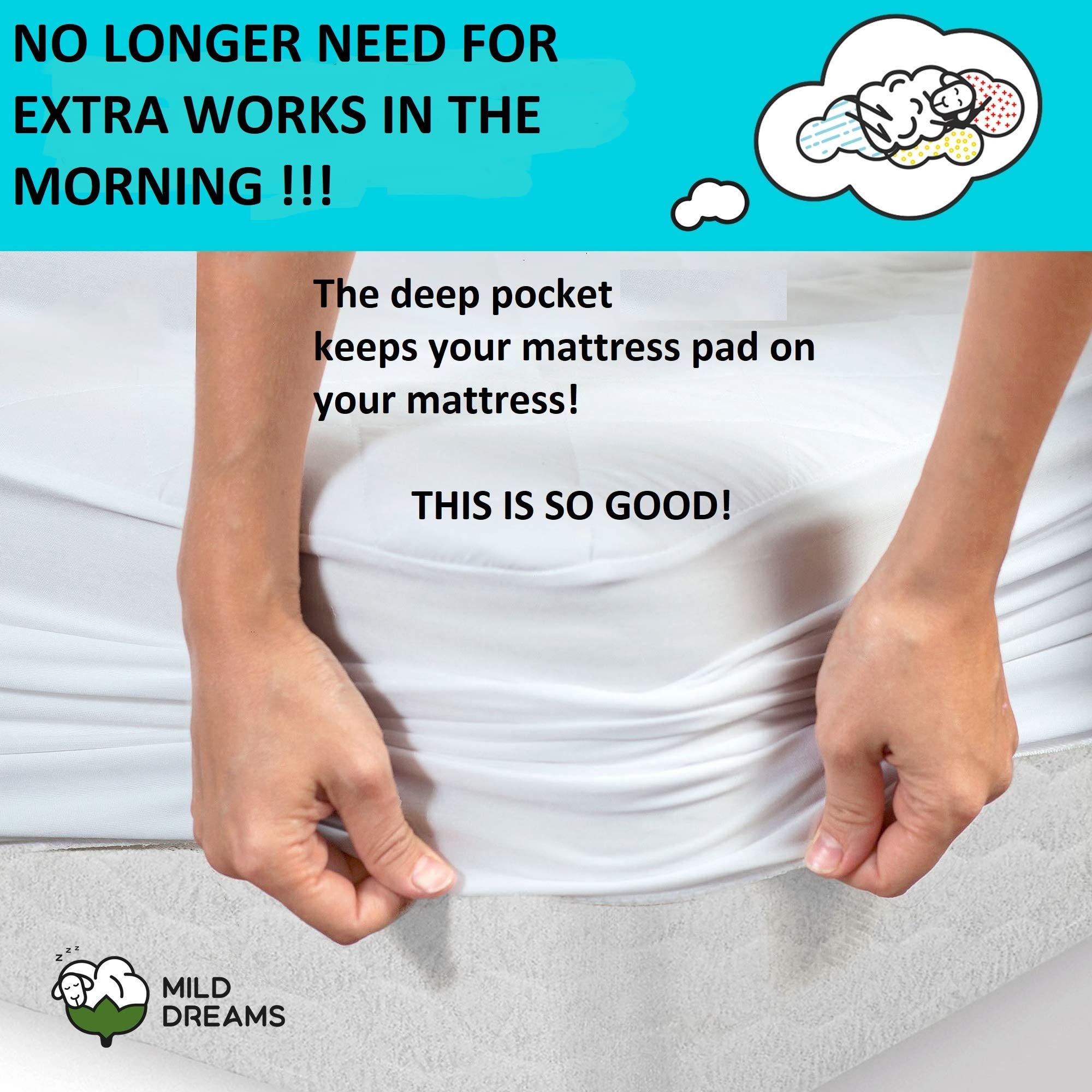 Full Mattress Pad Cotton Cover Size 54x75 inches Stretches to 16 Deep - Fitted Quilted Sheet for Full Bed , Cotton Cover