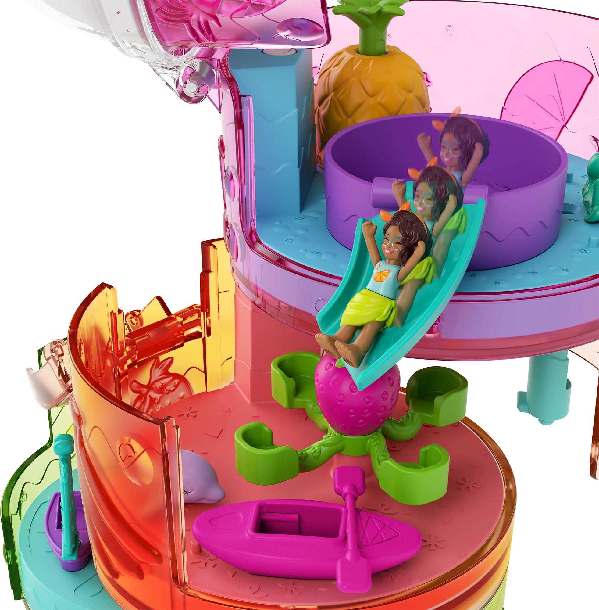 Polly Pocket 2-in-1 Travel Toy Playset, Spin 'N Surprise Smoothie with Micro Polly & Lila Dolls, Plus 25 Accessories