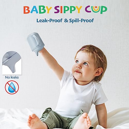 Leeleelon Silicone Sippy Cups for Baby, 100% Leak-Proof Training Cup for Toddler with Handles, Soft Spout Sippy Cup for Infants, 6+ Months, 6oz/180ml (Pack of 2)