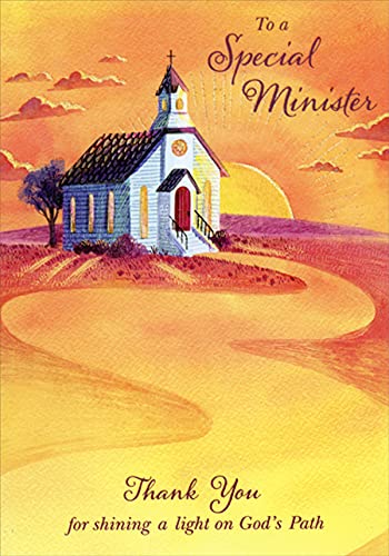 Designer Greetings Orange Sky, Sunrise and Church : Winding Road Clergy Appreciation Day Card for Minister