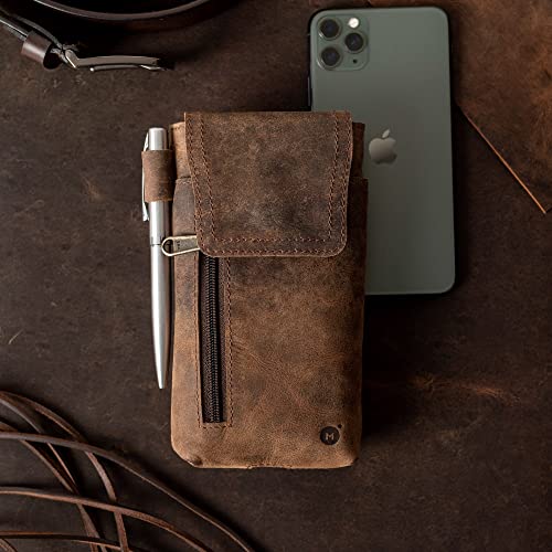 Leather Phone Holster – Genuine Full-Grain Buffalo Leather Cell Phone Holsters – 7” H x 3.5" W Leather Cell Phone Holster for Large Smartphones – Secure & Durable Phone Belt Holder by MOONSTER®