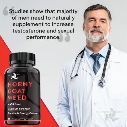 Horny Goat Weed by Breakthru Labs 1000mg Max Strength - Maca Root, Ginseng, Tongkat Ali Root, Saw Palmetto, L-Arginine - USA Made - Stamina and Energy Complex - 2-Pack 120 Count