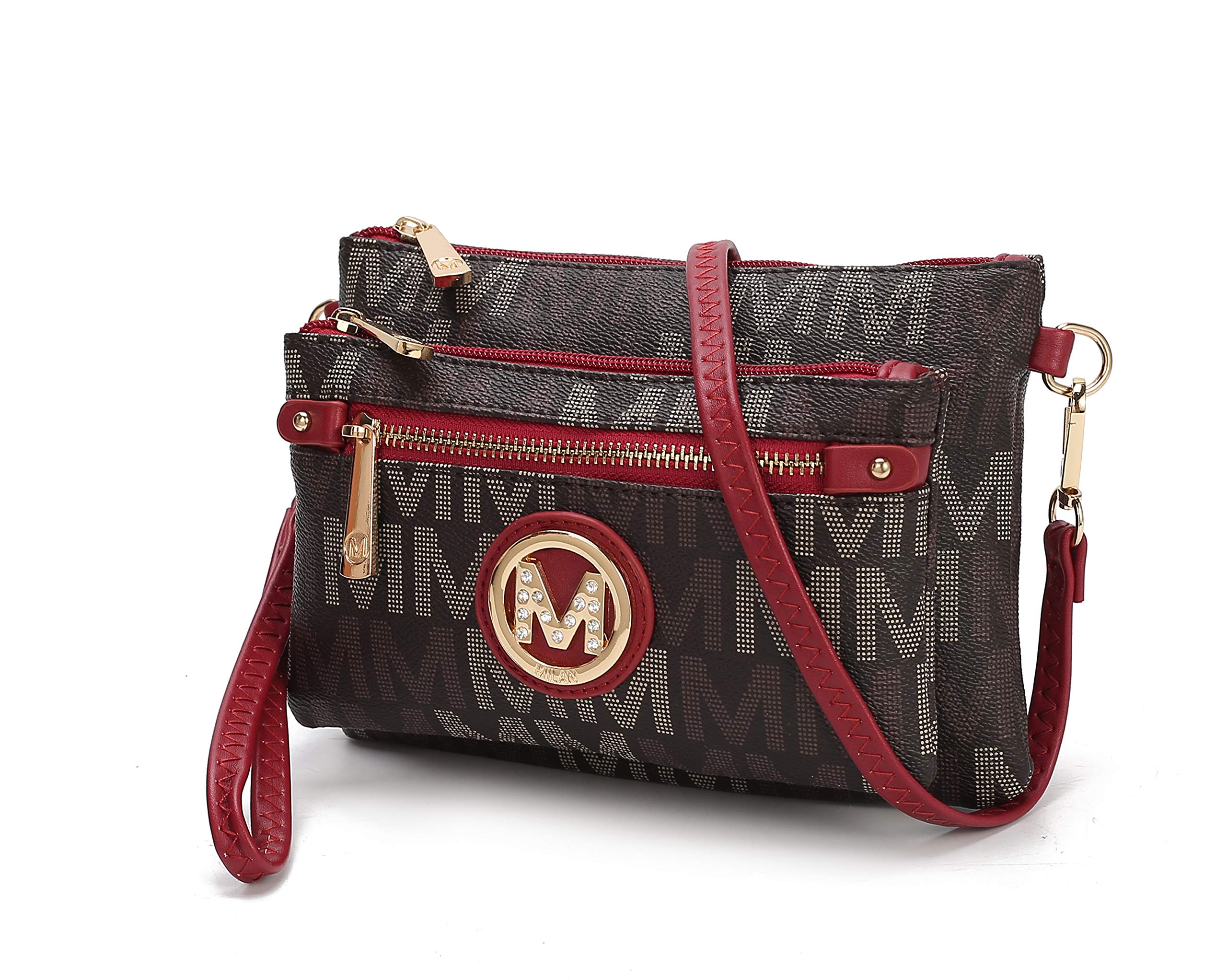 MKF Crossbody Bag for Women, Wristlet Strap – PU Leather Shoulder Handbag – Small Pocketbook Messenger Purse Red