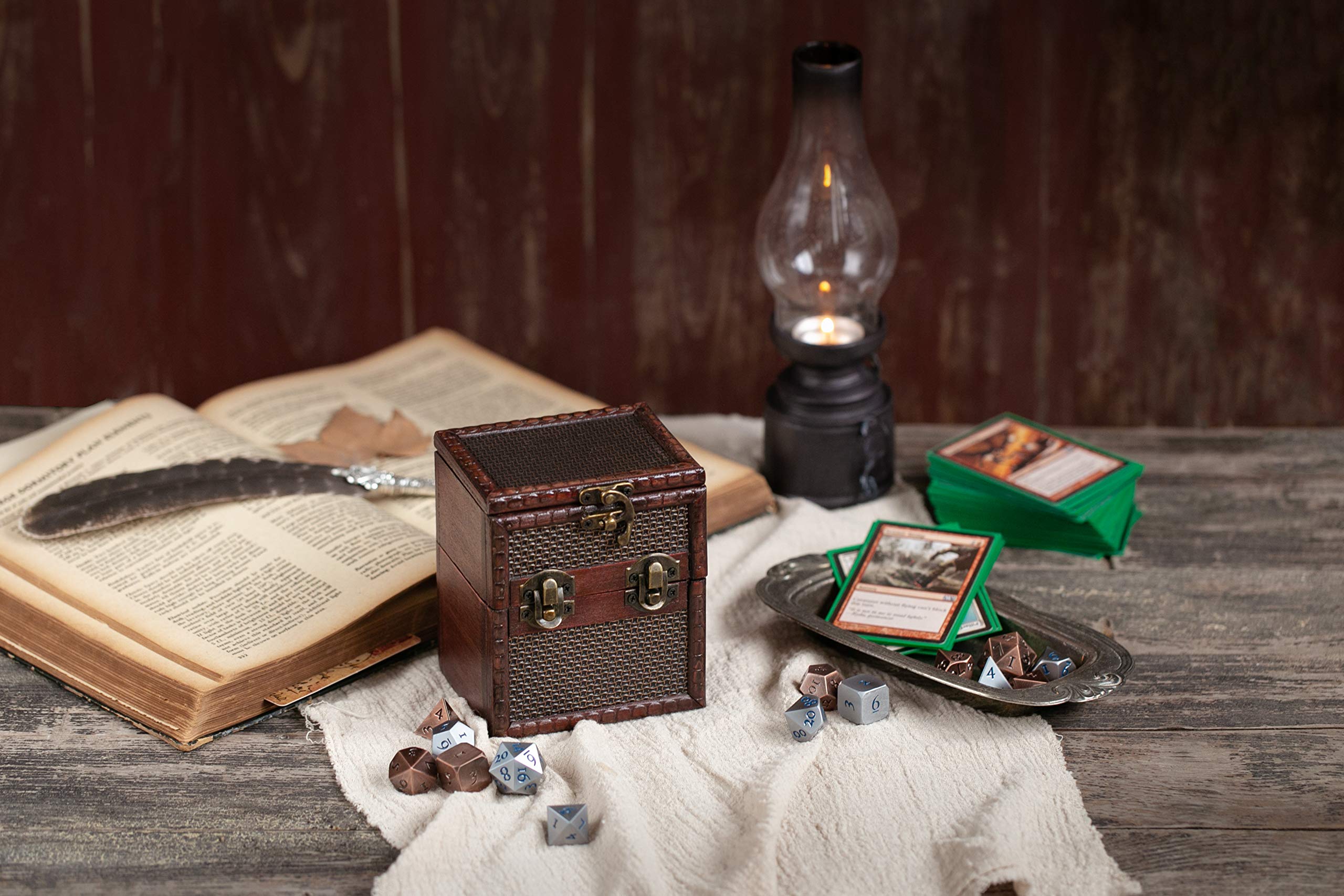 KakapopoTCG Elven Vault (Chainmail) Wood Deck and Counter Box Protector Sleeve Storage Trading Cards TCG MTG Magic FaB YGO EDH Commander Box FaB TCG PTCG Dice Box DnD Spell Box