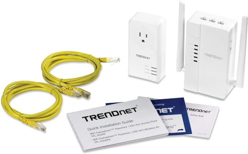 TRENDnet Wi-Fi Everywhere Powerline 1200 AV2 Dual-Band AC1200 Wireless Access Point Kit, Includes 1 x TPL-430AP and 1 x TPL-423E, 3 x Gigabit Ports, Easy Installation, White, TPL-430APK