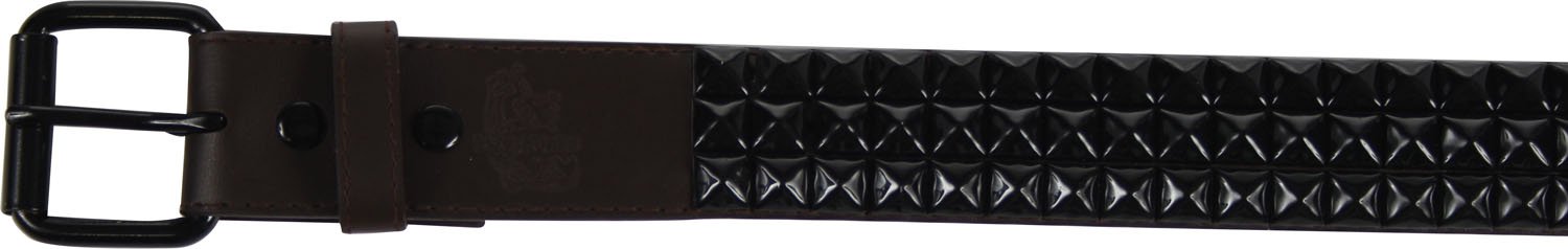 Brown 3 row pyramid studded leather belt W/black studs, XX-Large (Waist 41-45)