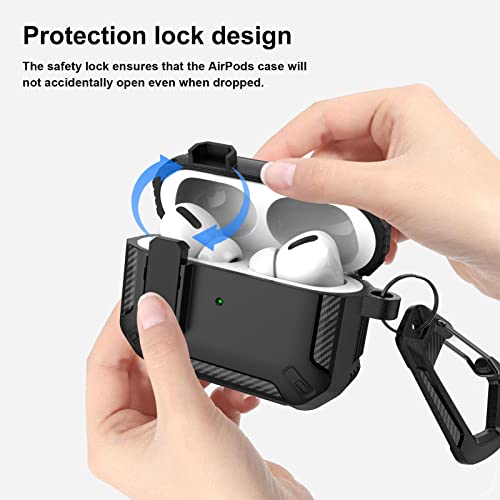 leChivée for Airpods Pro Case Cover with Lock, Air Pod Pro Case Full-Body Rugged Shockproof Airpod Pro Hard Case Protective Cover with Keychain Compatible with AirPods Pro Charging Case for Men Women