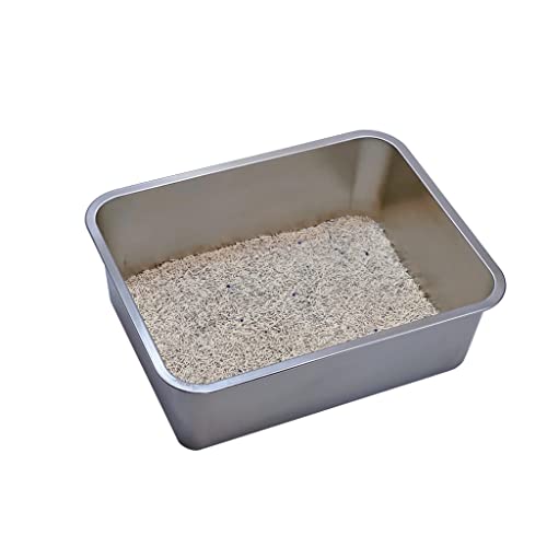 KUNWU Stainless Steel Food Grade 20" x 14" x 6" Extra Large Cat Litter Box with Silver Scoop Set
