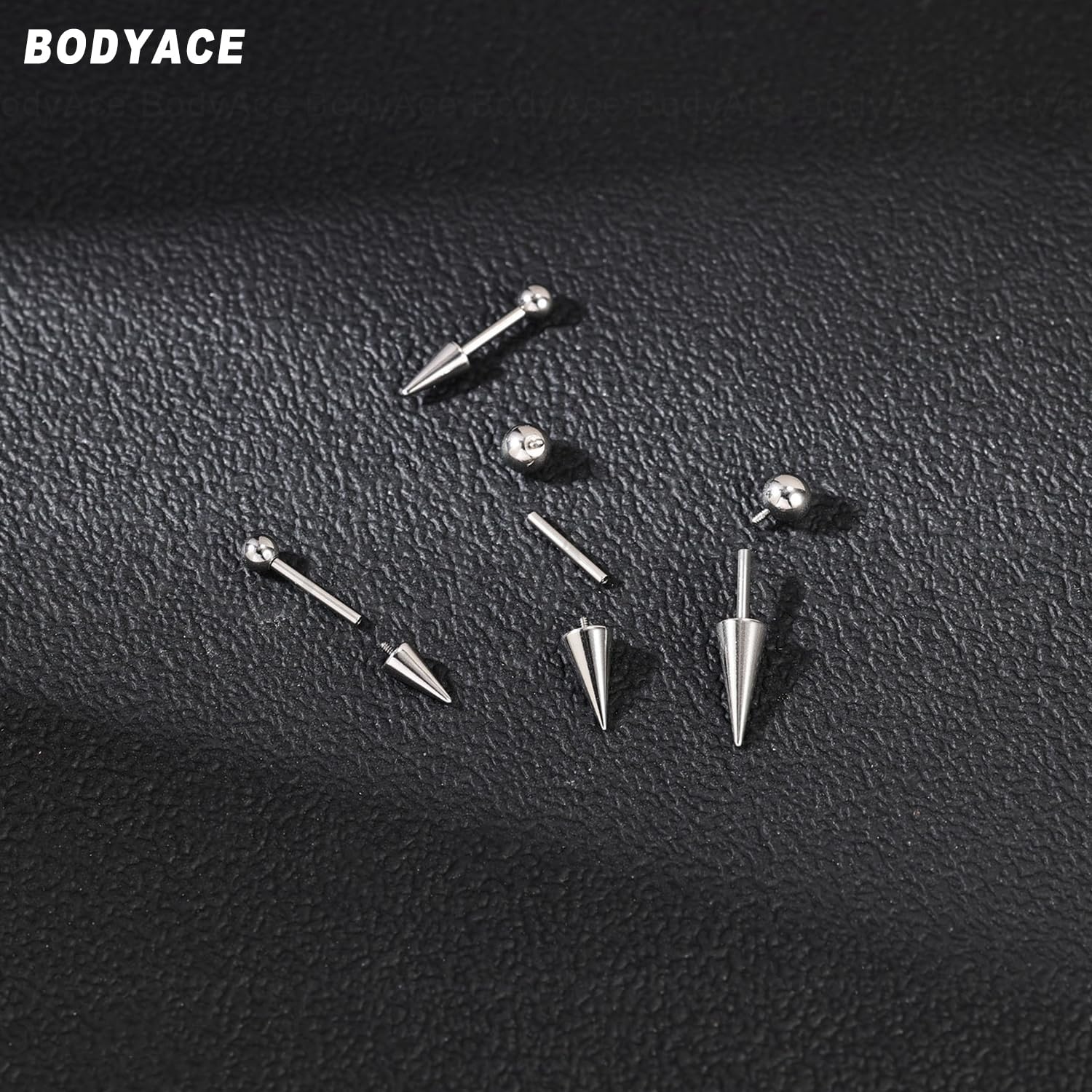BodyAce Spike Flat Back Earrings Lip Rings, Internal Threaded Spike Helix Tragus Studs 16G 18G Cartilage Earrings, Rook Lobe Lip Piercing Ear Jewelry [A]