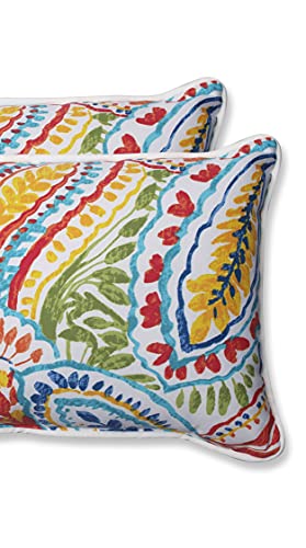 Pillow Perfect Paisley Outdoor/Indoor Lumbar Pillow Plush Fill, Weather, and Fade Resistant, Lumbar - 11.5" x 18.5", Blue/Multi Ummi, 2 Count