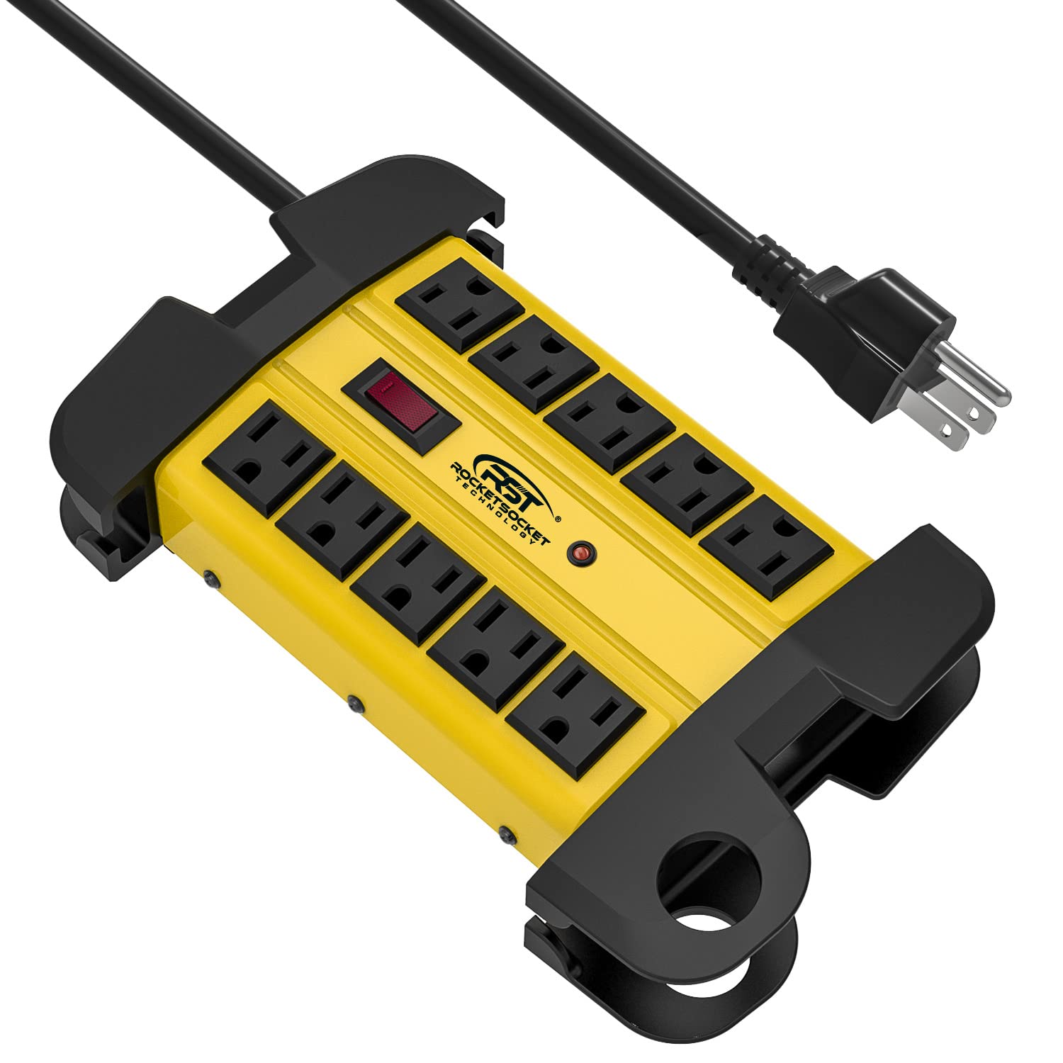 CRST 10-Outlet Heavy Duty Power Strip Surge Protector with 2800 Joules for Garden, Workshop, School, Shop 14AWG 15FT+6FT