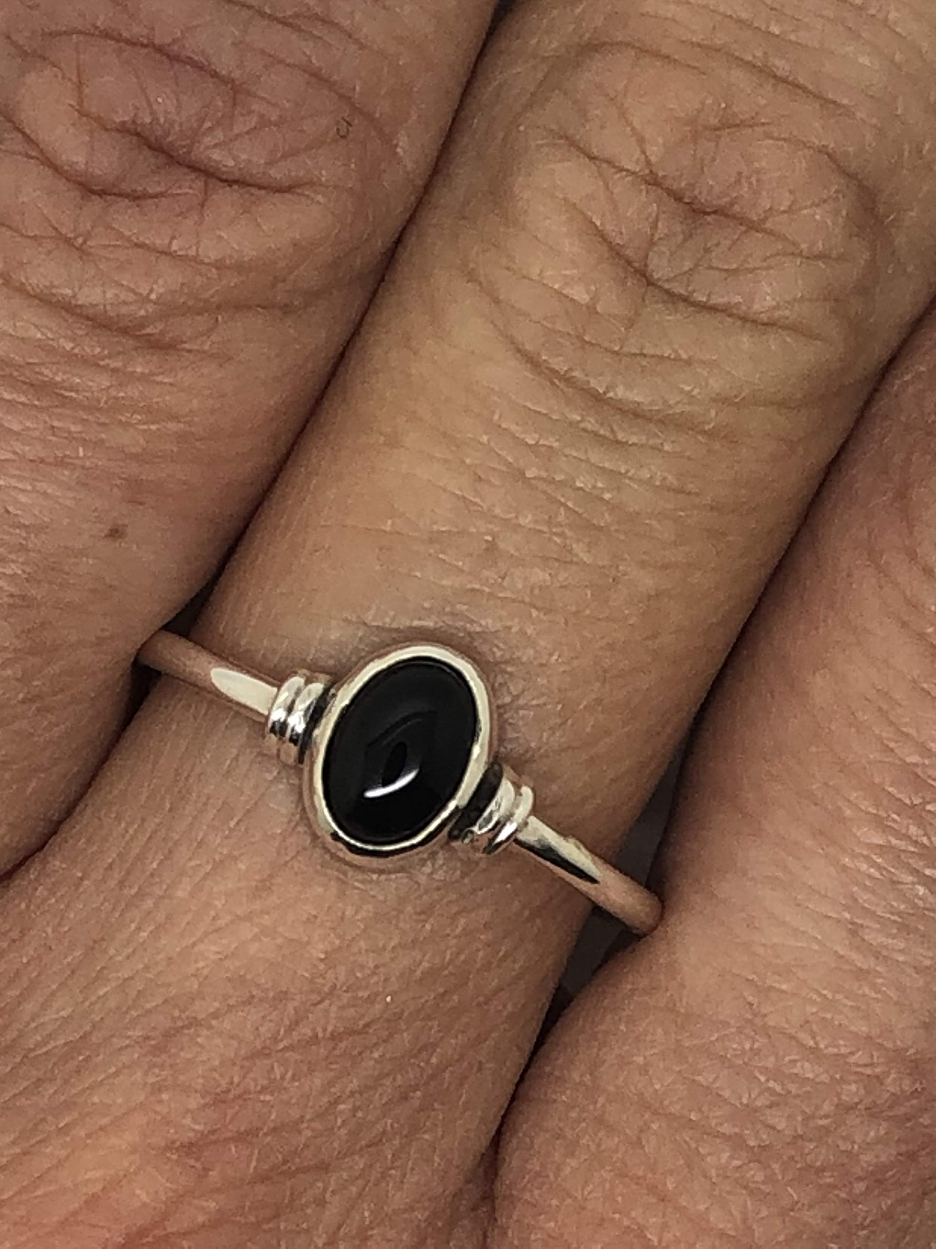 Black Onyx Ring 925 Sterling Silver Vintage Tribal Gypsy Boho Look US Size 5 6 7 8 9 (7)