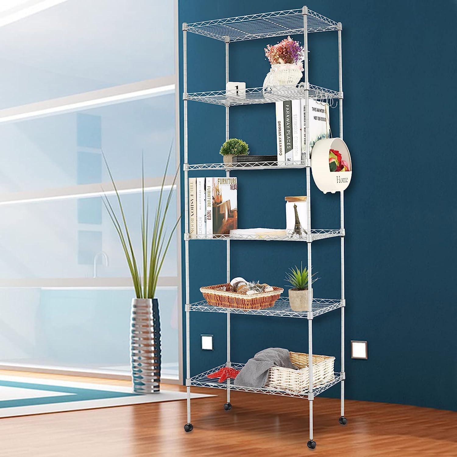 Devo Shelves for Storage, Metal Storage Shelves, Pantry Shelves, Bathroom Shelves, Height Adjustable Shelf Organizer for Kitchen Storage, Home Organization (21" L * 11" W * 63" H)
