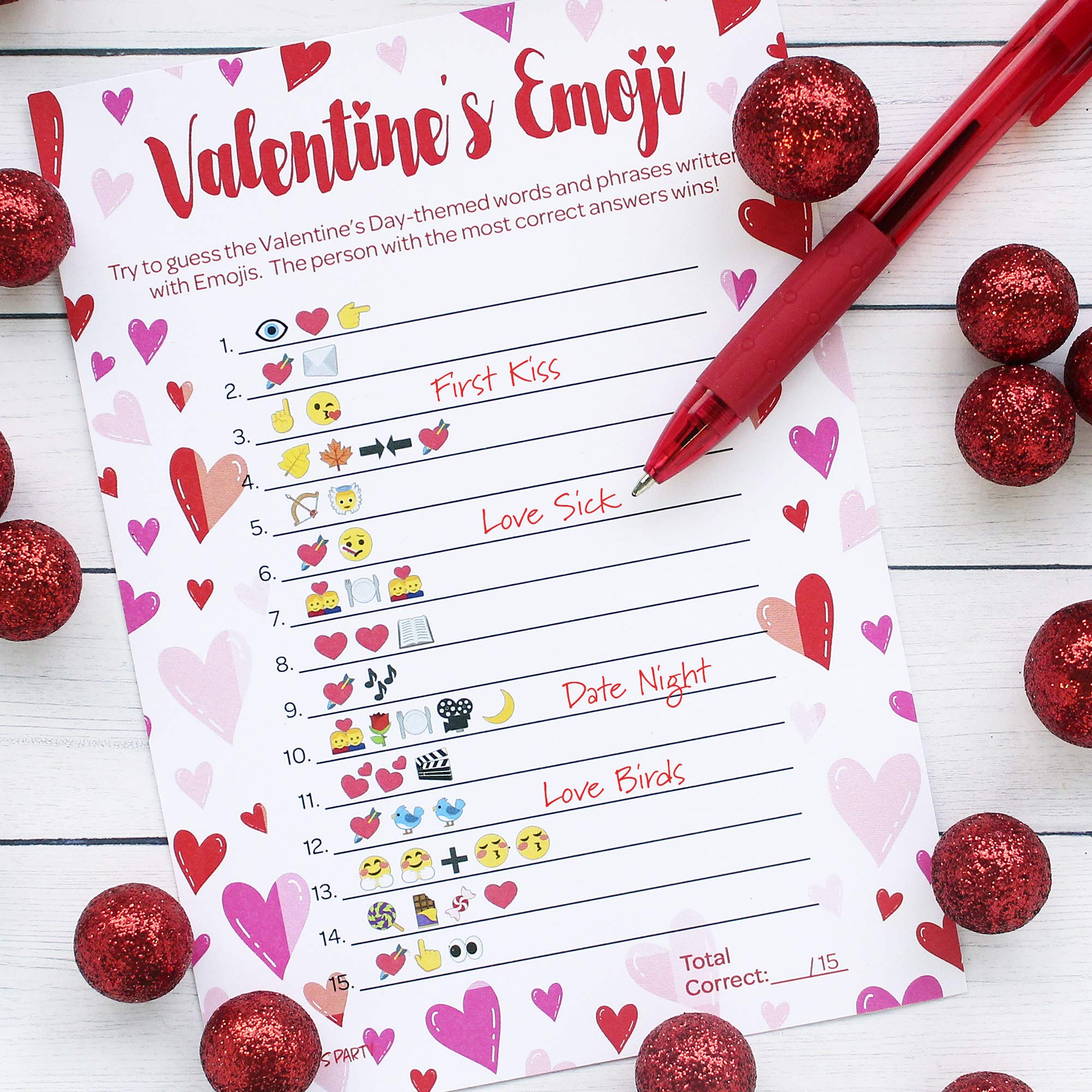Valentine's Day Emoji Game - Fun Classroom Party Activity for Kids & Adults - 25 Player Cards, Valentine Guessing Game for Families, Couples, & Friends