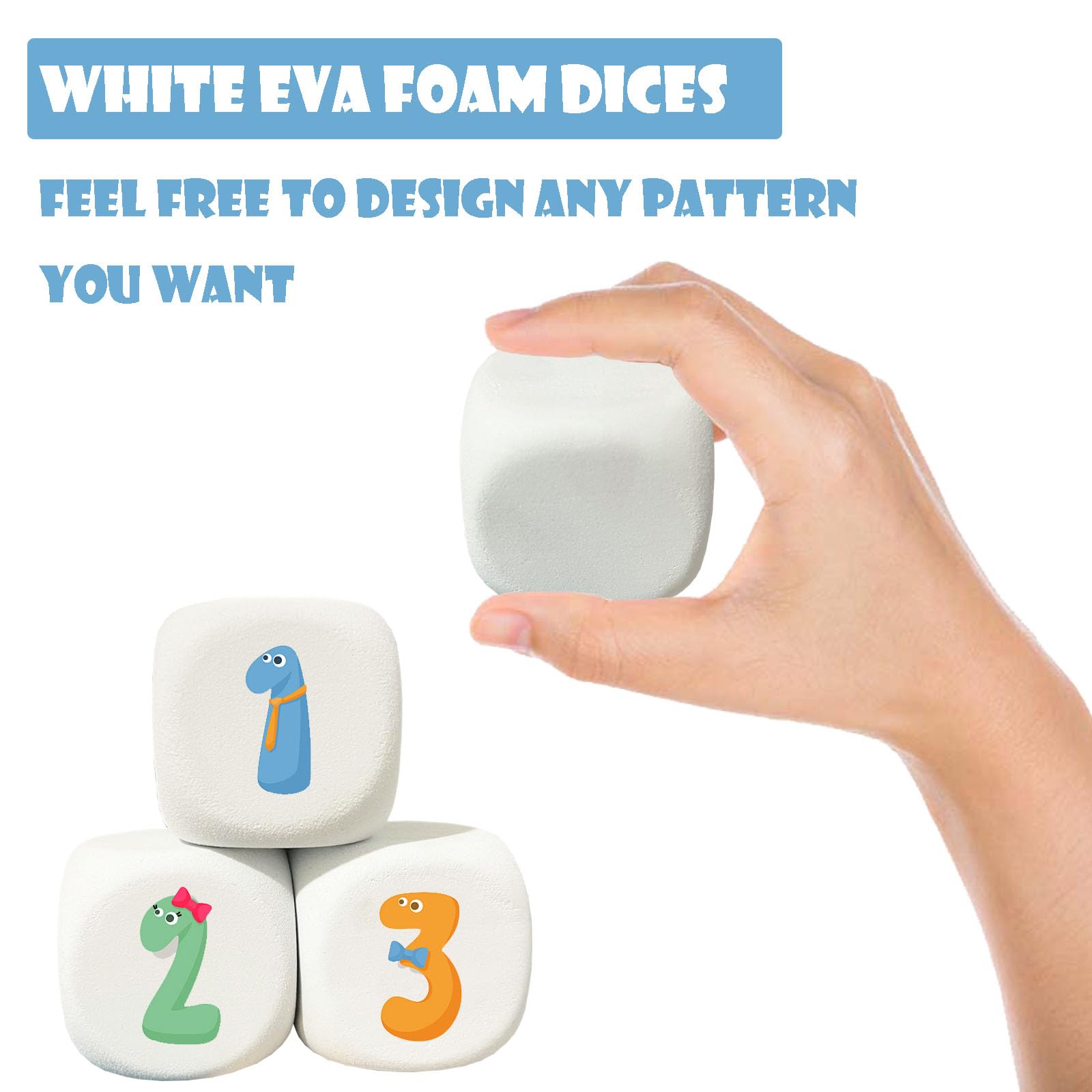 Qidiwin White EVA Foam Dices for Kids Graffiti-Building Blocks,Creative Painting, Party Supplies, 1.96 inchs, 12PCS