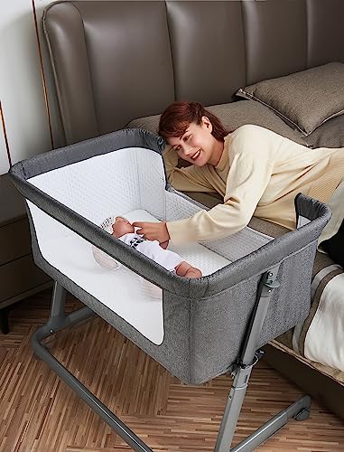 Pamo Babe Baby Bedside Bassinet Crib - Adjustable Portable Bedside Sleeper for Infant | Newborn Baby Boy & Girl