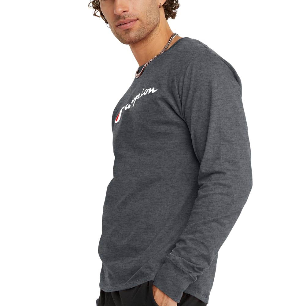 Champion Men's Classic Long Sleeve Tee, Forest Peak Green Script, X-Large