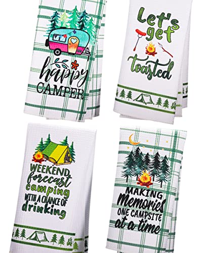 OCCdesign Funny Kitchen Towels for Camper, Camper Gifts, Happy Camper Camping RV Accessories, Set of 4