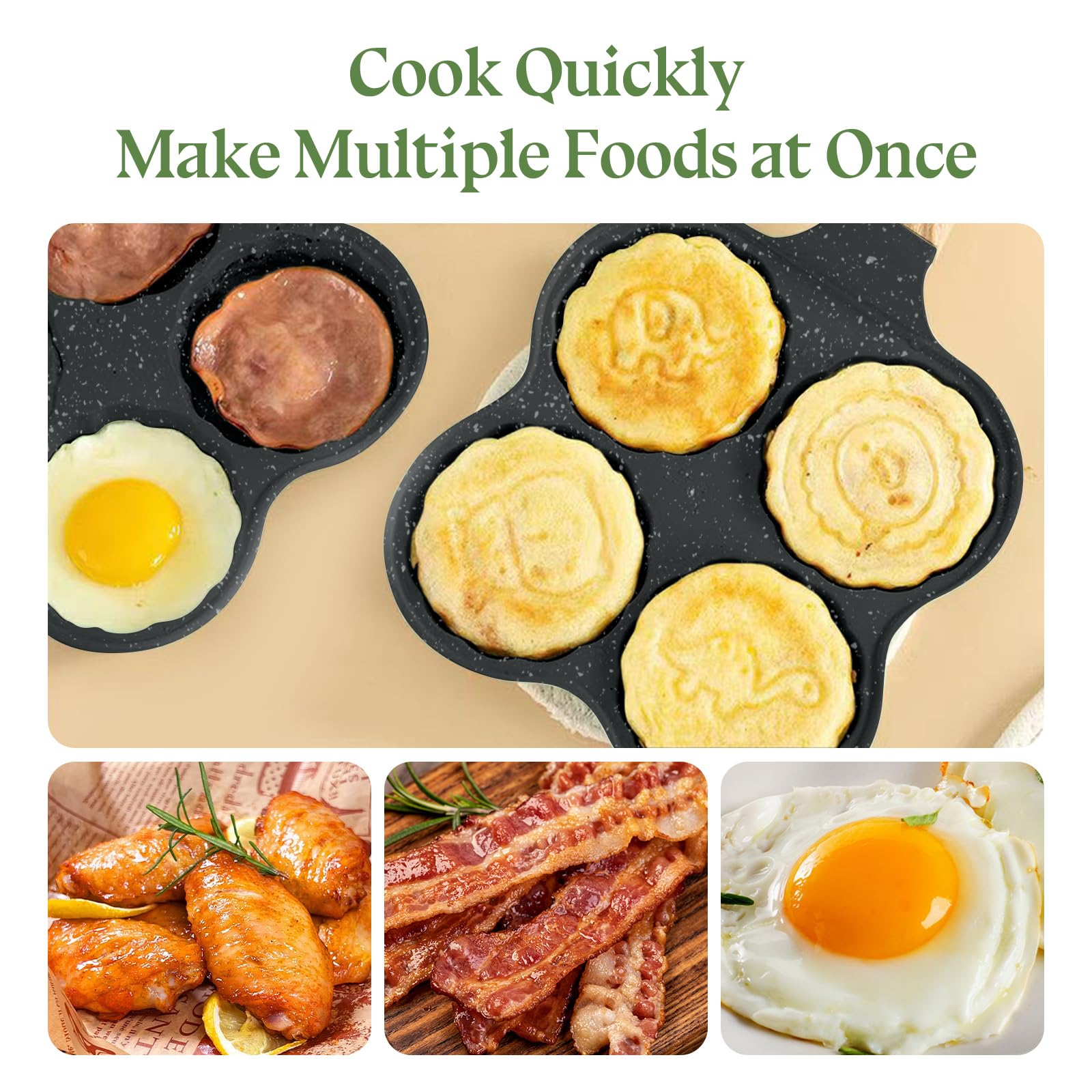 Egg Pan 4 Cup Omelette Pans Nonstick 4 Cute Animal Patterns Versatile Breakfast Skillet Healthy Breakfast Pancake Pan for Eggs, Plett, Crepes, Compatible with Gas Stove and Induction Cooktop (Black)