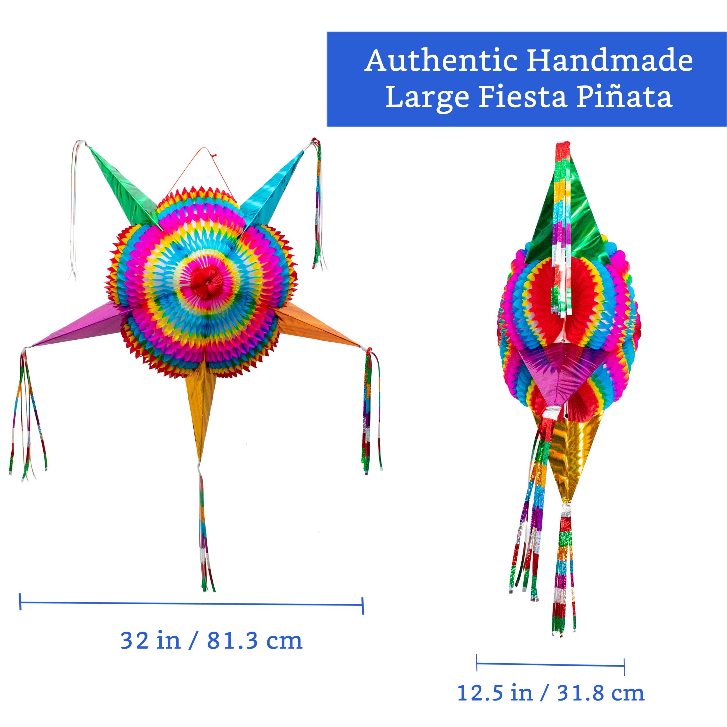 Mexican Piñata (Large 32 Inches Authentic Handmade) - Foldable Large Pinatas for Birthday Party - Piñatas para Cumpleaños - Mexican Pinata for Kids - Big Star Pinata - Cinco de Mayo Pinata for Adults