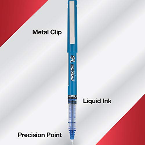 PILOT Precise V5 Stick Liquid Ink Rolling Ball Stick Pens, Extra Fine Point (0.5mm) Blue Ink, 12-Pack (35335)