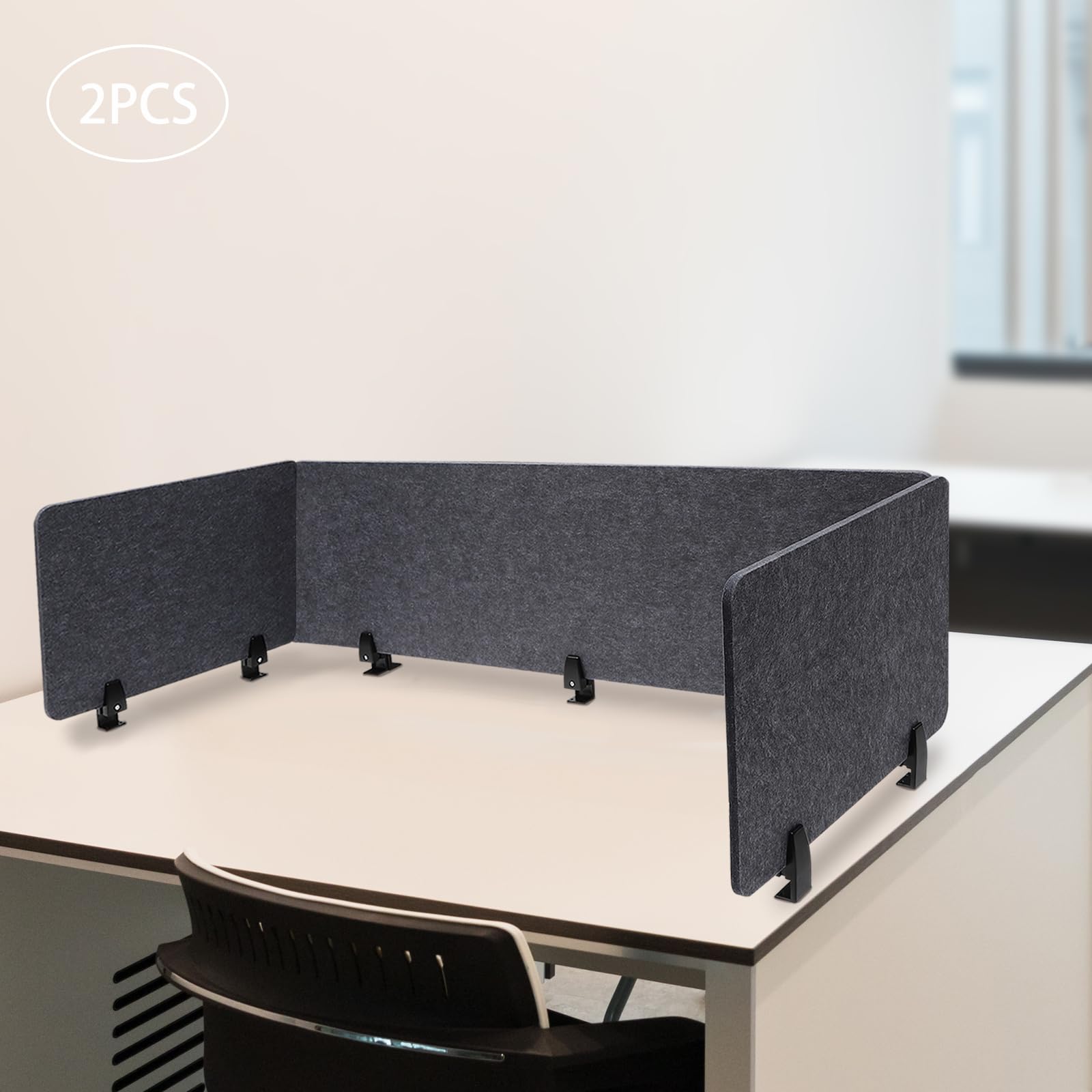 BANLICALI Desk Divider, Modern Stand Up Desk Divider Privacy Panel, Desktop Clamp-On Privacy Board for Classrooms, Libraries, Business Anthracite Gray (59" x 16"+23.6" x 16")