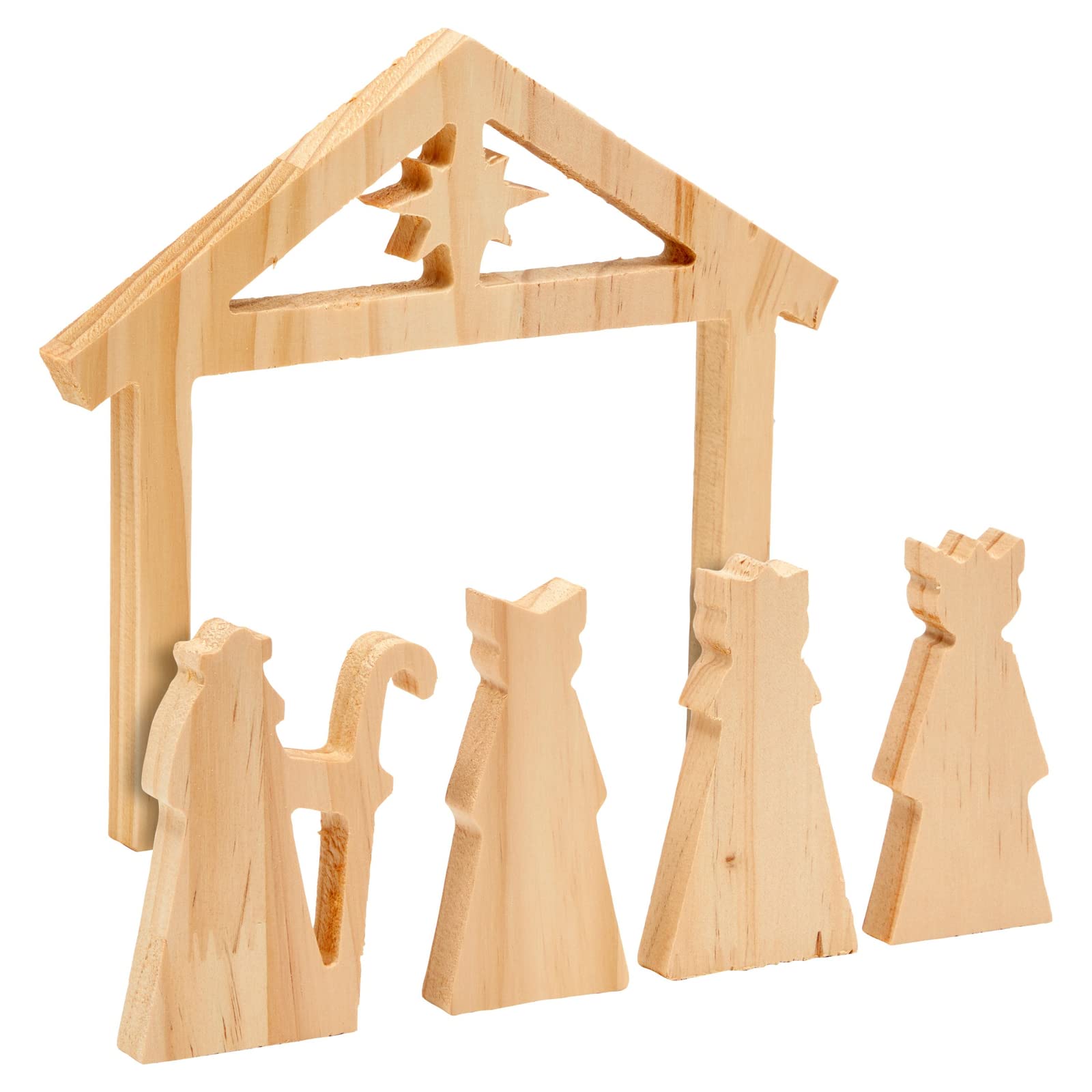 Bright Creations Unfinished Wooden Nativity Scene Set, DIY Christmas Decoration Crafts (11 Pieces)