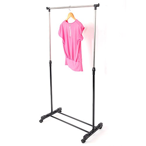 Guangshuohui Clothes Garment Rack, Clothing Rolling Rack on Wheels and Bottom Shelves, Black & Silver (B)