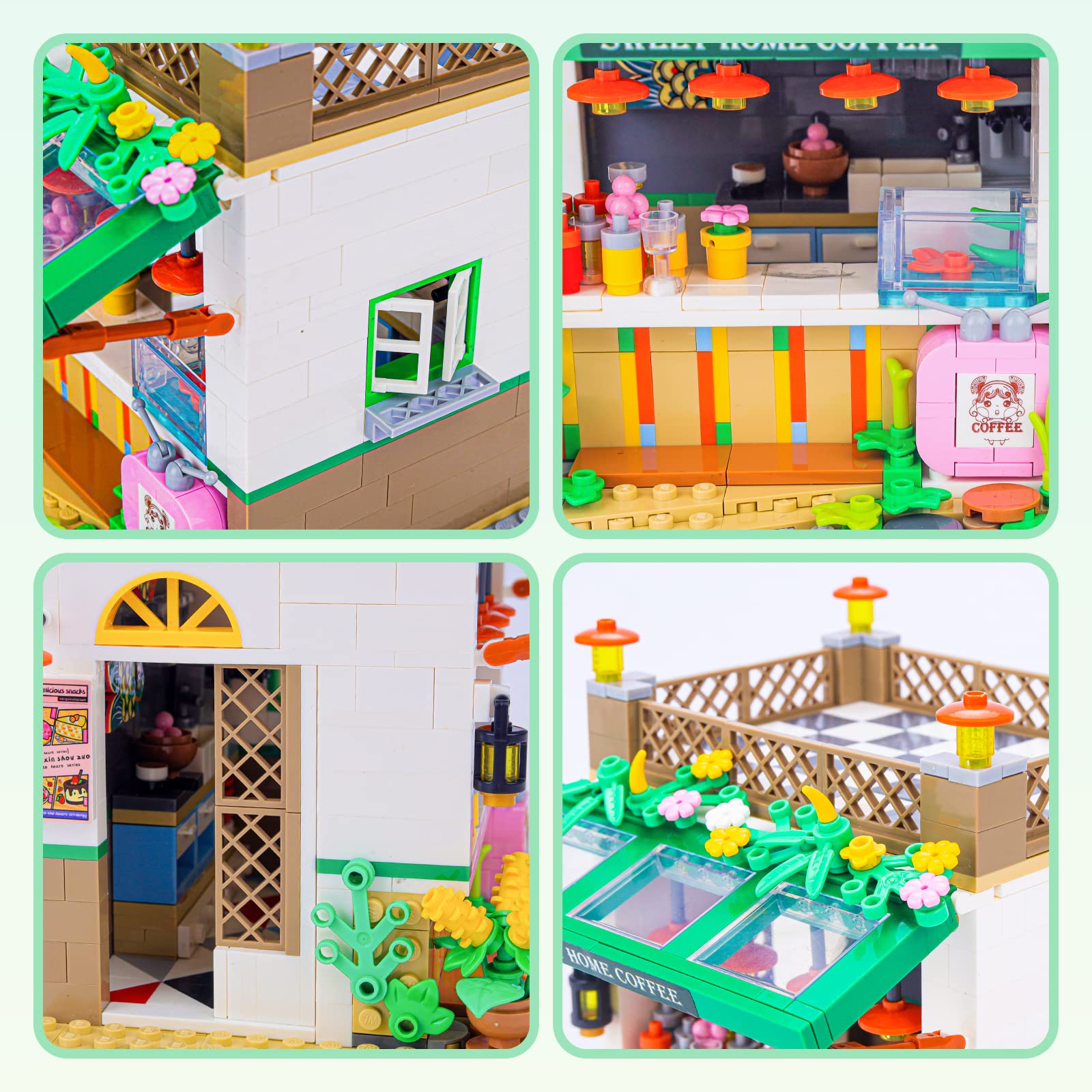 Chifavortoo Flower House Building Set Toys for Kids, Coffee Shop Dessert Micro Mini Building Block Kits Compatible with Lego with Light and Acrylic Display Box, Nice Gift Box 643pcs