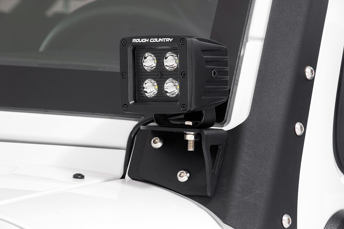 Rough Country Lower Windshield Light Brackets for 07-18 Jeep Wrangler JK - 70044 , Black