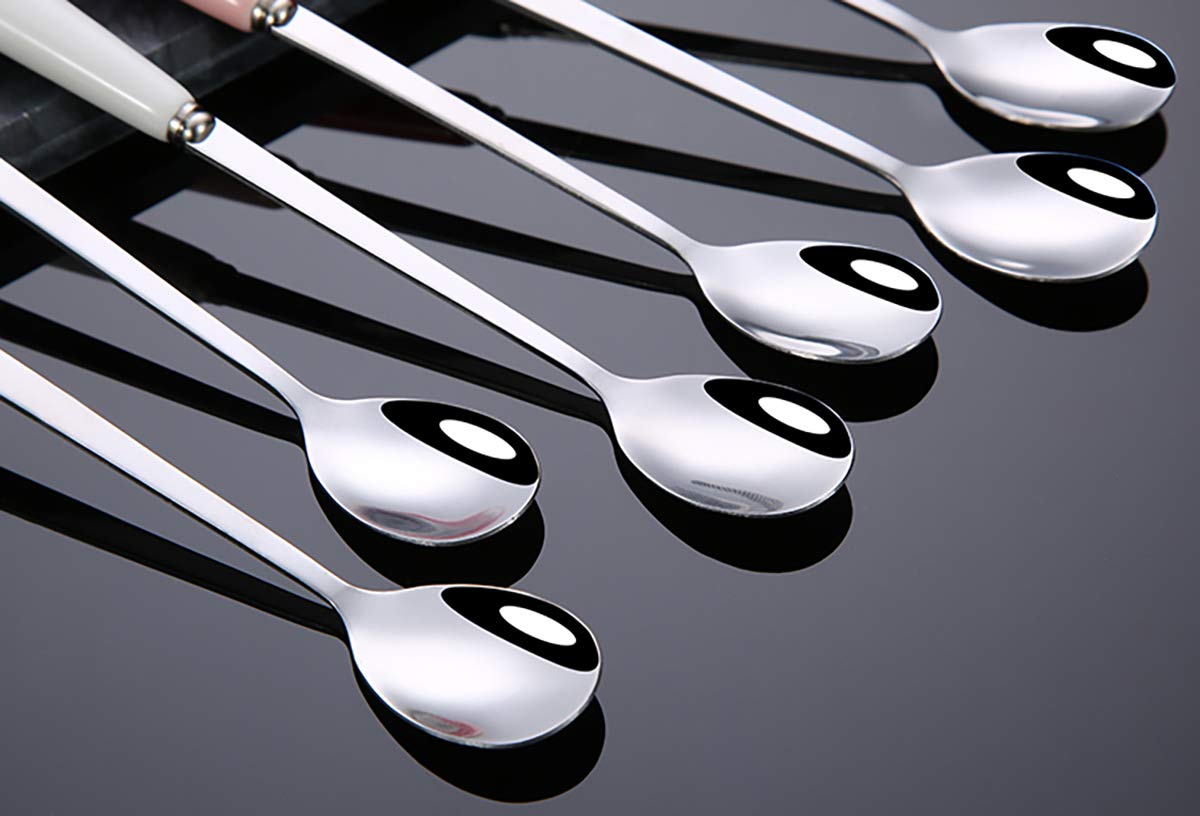 Goeielewe 3PCS Mixing Spoons for Coffee, Dessert, Ice Cream, Milkshake, Stainless Steel Iced Teaspoon with Ceramic Handle Tablespoons Espresso Cocktail Stirring Spoons, 6.8-Inch (Pink)