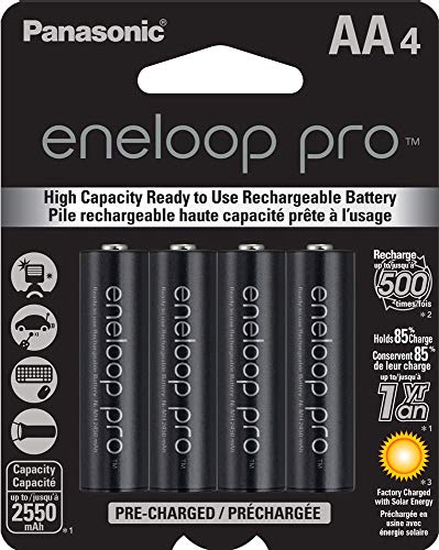 Panasonic BK-3HCCA4BA eneloop pro AA High-Capacity Ni-MH Pre-Charged Rechargeable Batteries, 4-Battery Pack