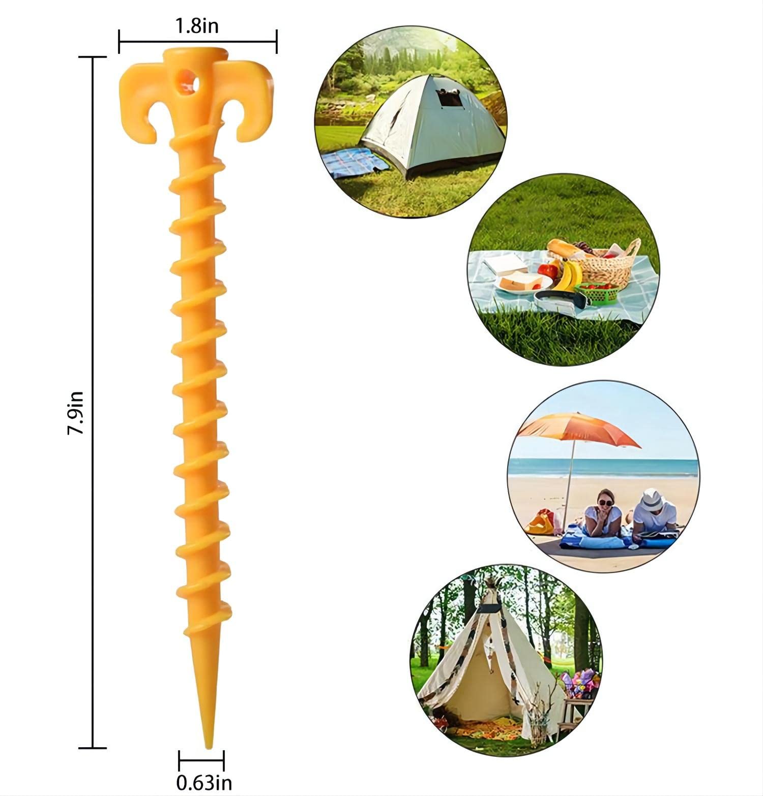 Beach Tent Stakes (6 Pack),Sand Stakes,Tarp Stakes, Camping Stake 7.9" Plastic Spiral Ground Anchor Tent Pegs Spike Hook for Camping Outdoor Accessorie, Beach Stakes for Sand,Garden Lawn Stake