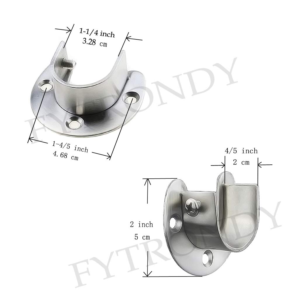 FYTRONDY Stainless steel Wardrobe Closet Rod Bracket, U-Shaped Open type Socket bracket, Shower Curtain Rod Pole End Supports Sockets Flange (1-1/4 INCH, 4 PACK)