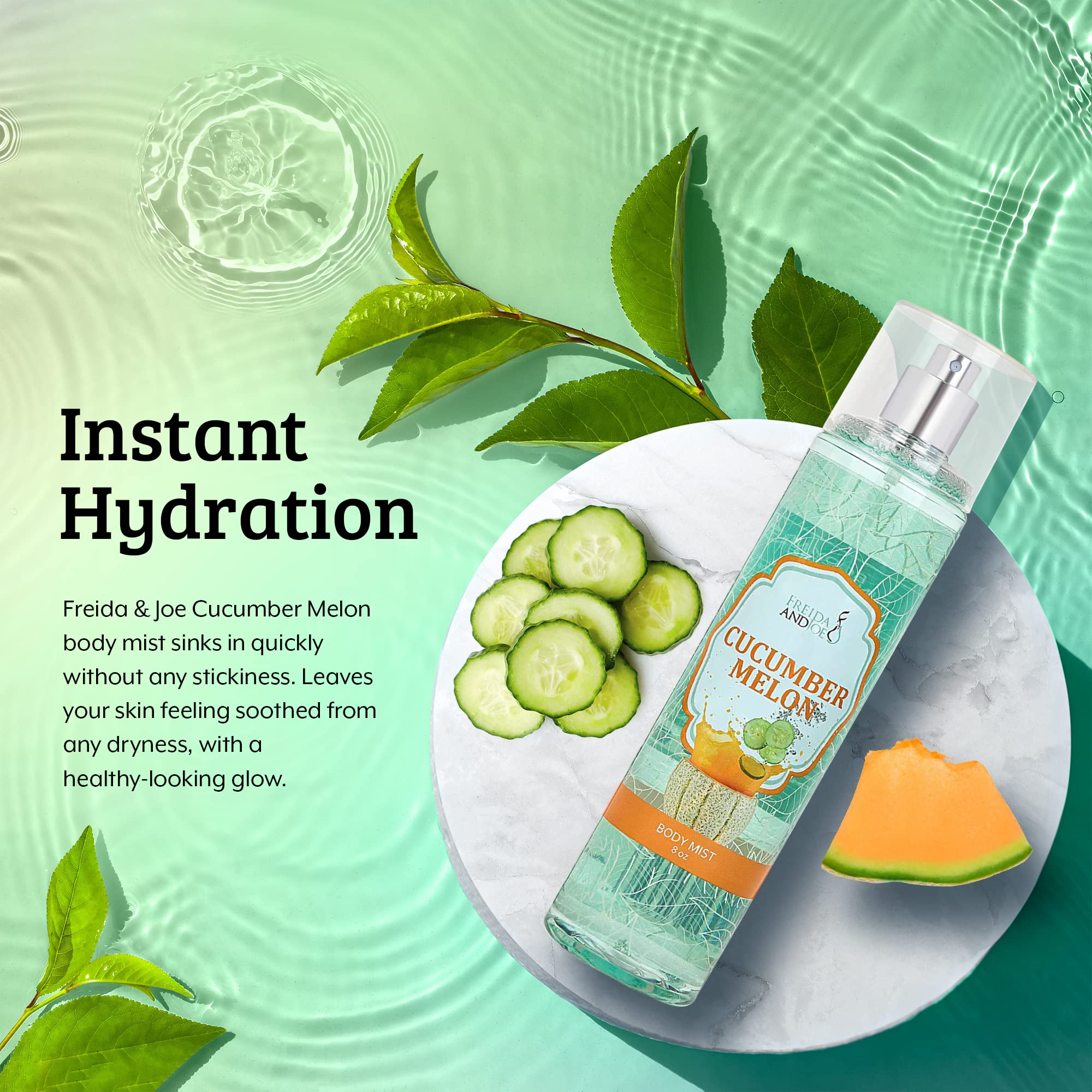 Cucumber Melon Fine Fragrance Body, Womens Perfume Fragrance Body Mist & Sprays, Women's Refreshing Scented Gifts & Presents 8 oz Fine Mist Spray Bottle