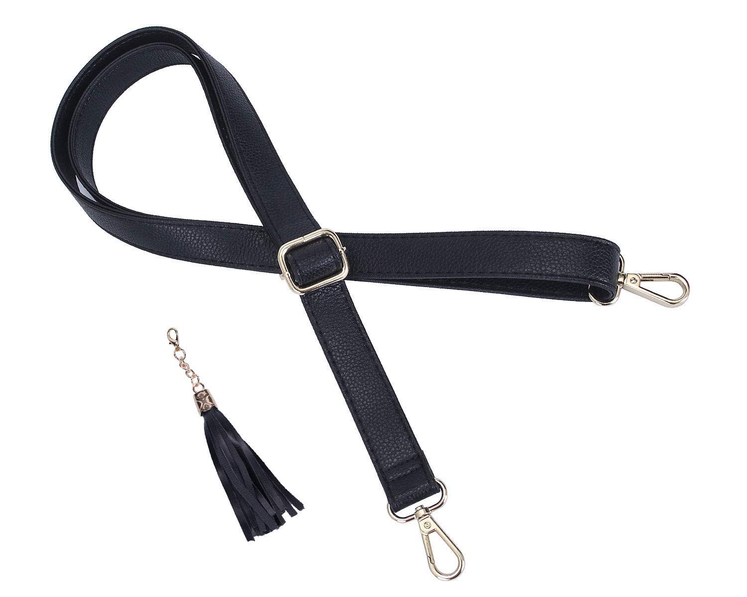 VanEnjoy Purse Strap Replacement with Tassel,Lichee Pattern Microfiber Leather for Crossbody Bag or Handbag,34-60" L*1" W,Gold Metal