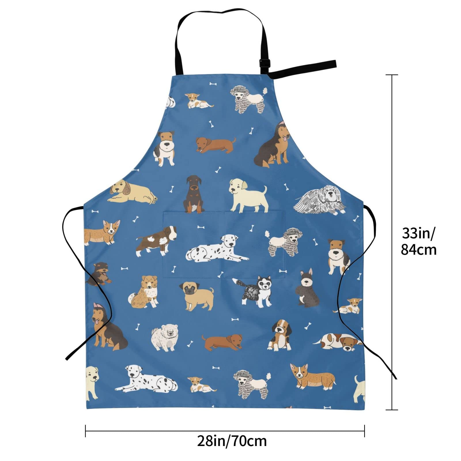 Cute Dog Grooming Apron with 2 Pockets Waterproof Dog Apron Chef Aprons Bibs for Women Men Adjustable Neck Stain Resistant