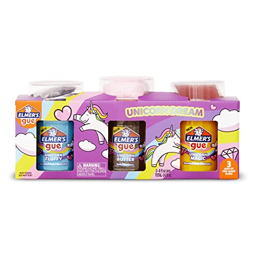 Elmer’s Gue Premade Slime, Unicorn Dream Slime Kit, Includes Fun, Unique Add-Ins, Variety Pack, 3 Count
