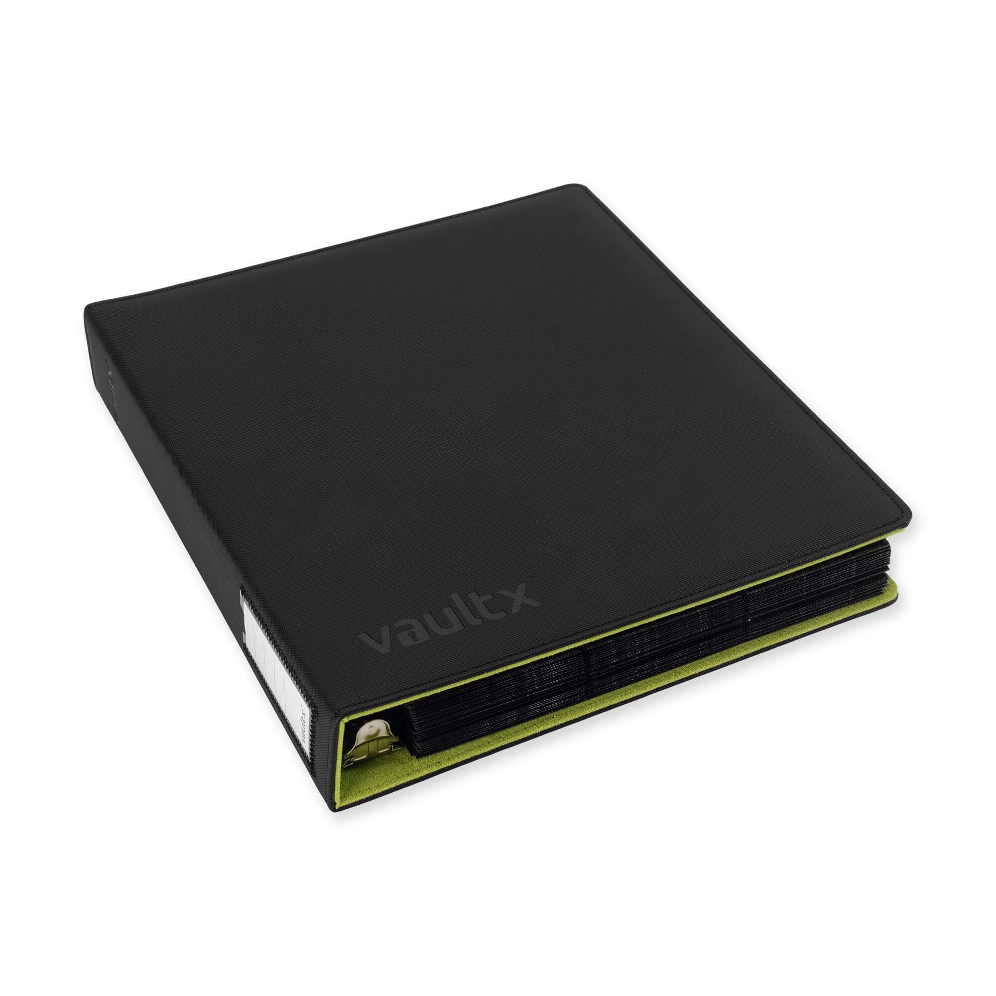 Vault X Premium Exo-Tec 3 Ring TCG Binder for 9 Pocket Trading Card Pages - 30+ Page Capacity Easy Open 3 D-Ring Clip Binder for TCG CCG Photo Cards (Slim, Black)