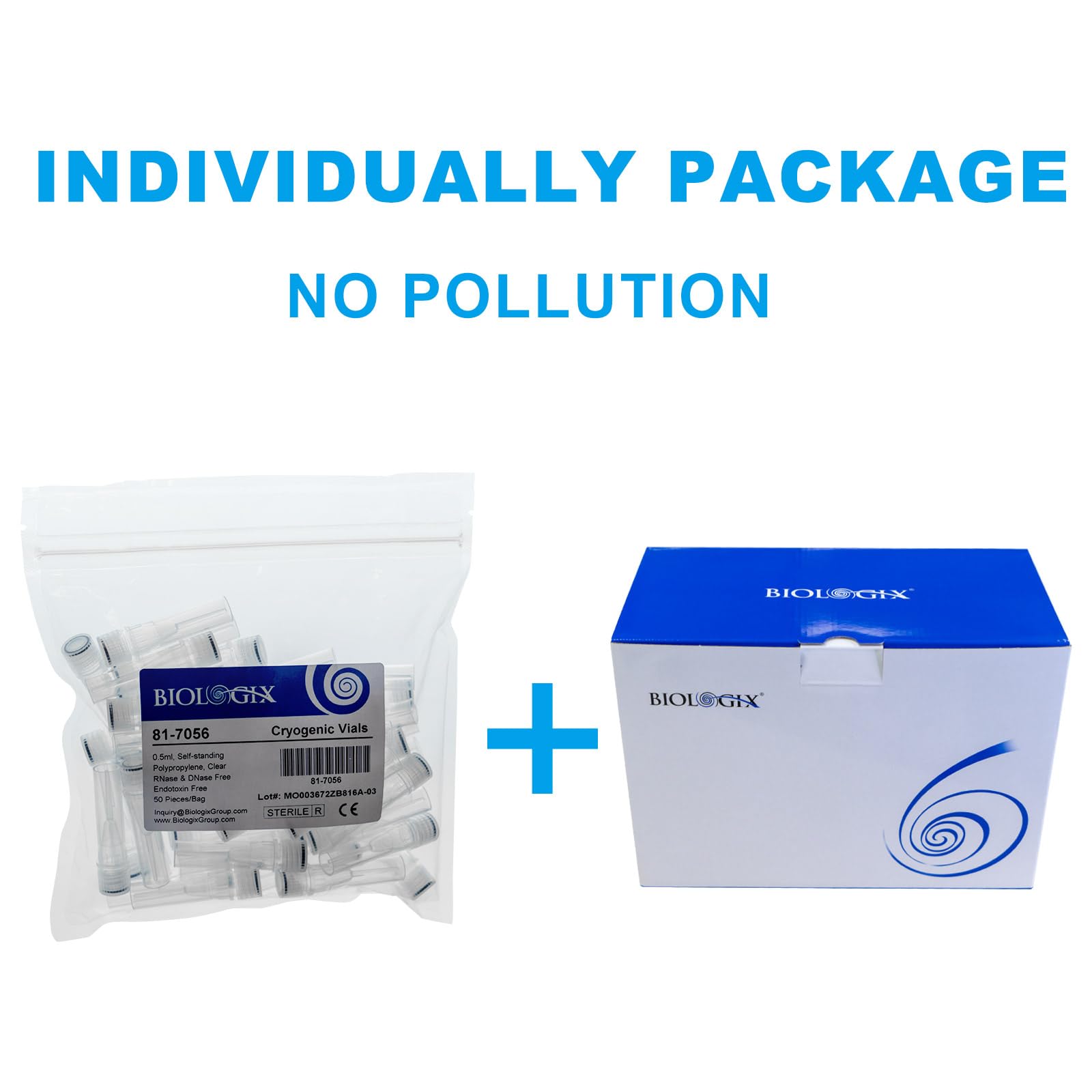 CryoKing Cryogenic Vials 0.5ml with O-Ring Caps Cryotubes for Low Temperature Sample Storage Clear Sterile Vials, Bag of 50