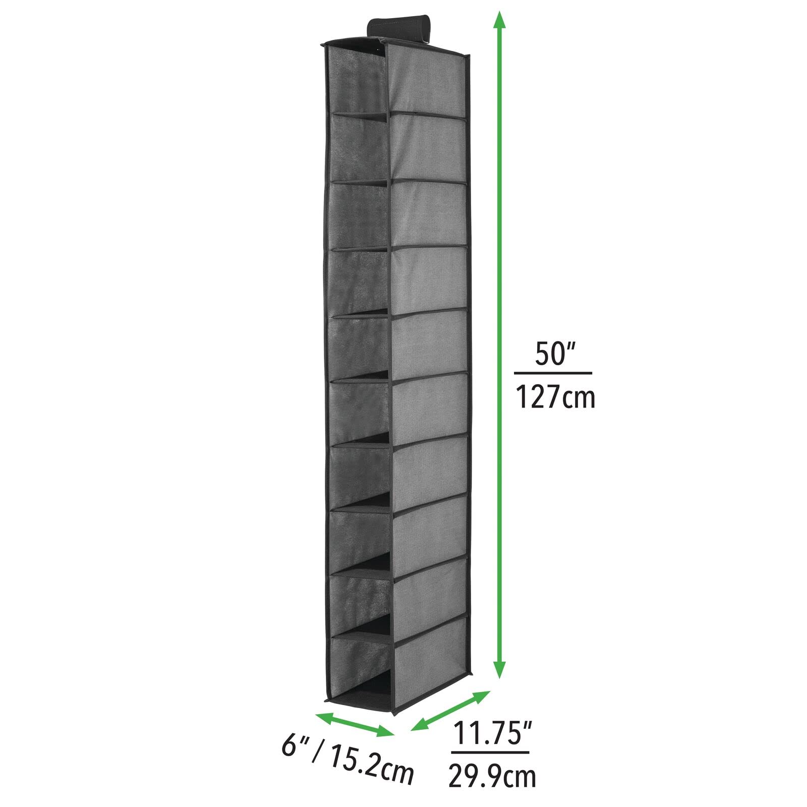 mDesign Soft Fabric Closet Organizer - Holds Shoes, Handbags, Clutches, Accessories - 10 Shelf Over Rod Hanging Storage Unit - Textured Print - 2 Pack - Charcoal Gray/Black