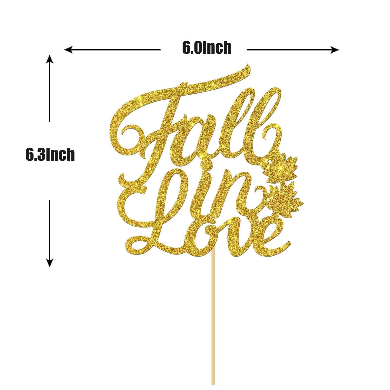 Gold Glitter Fall in Love Cake Topper - Fall Themed Wedding/Wedding Anniversary/Bridal Shower Party Decorations