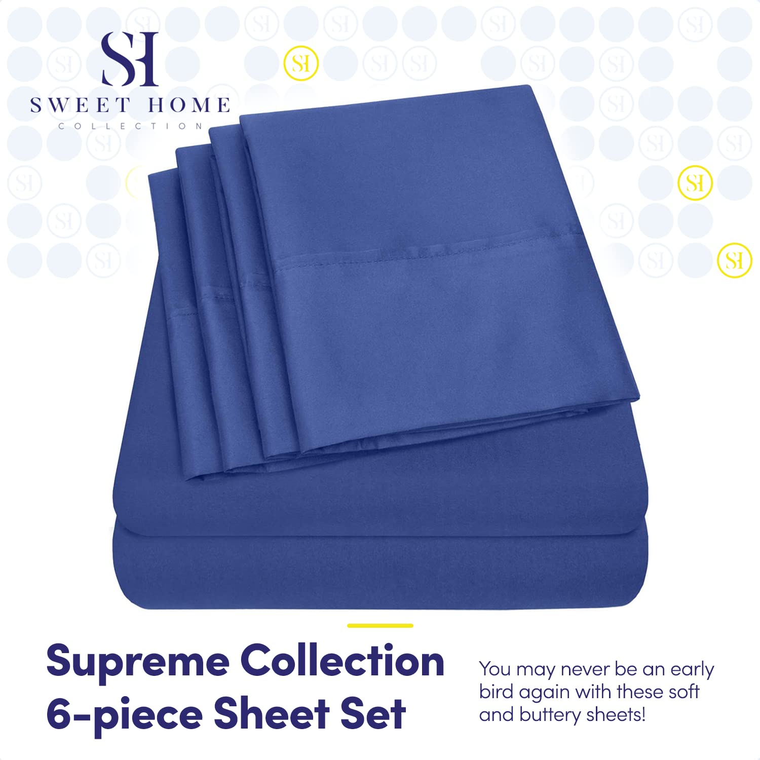 Sweet Home Collection 6Piece 1500 Threadcount Egyptian Quality Deep Pocket Bed Sheet Set - 2 Extra Pillow Cases, Great Value - Queen, Royal Blue