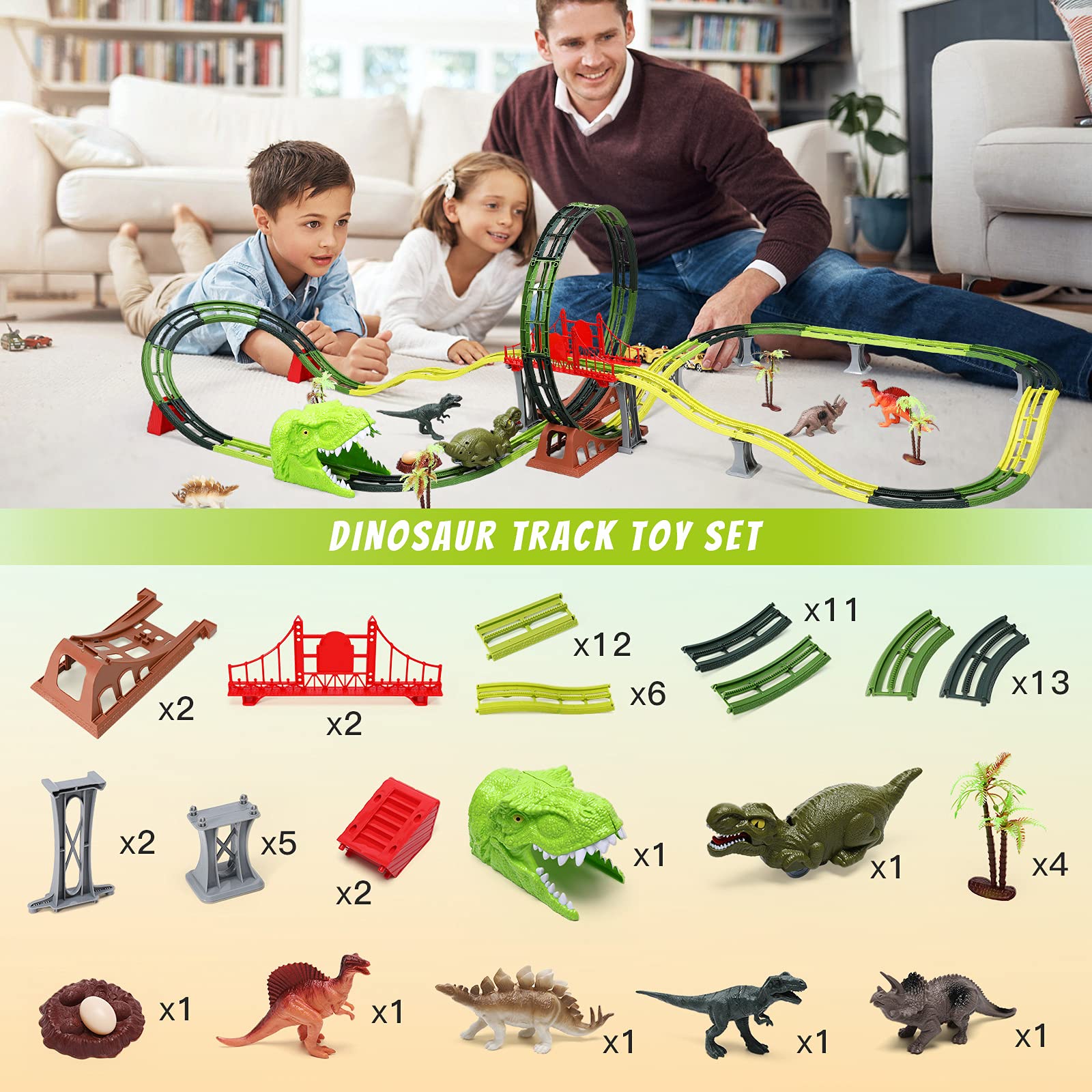 πππ πππππ ππ ππππππ Dinosaur Race Track Train Toys, Flexible Dinosaur Train with LED Roaring Lights, Dino Toys & Dino Eggs, 3 Year Old Boy Birthday Gift